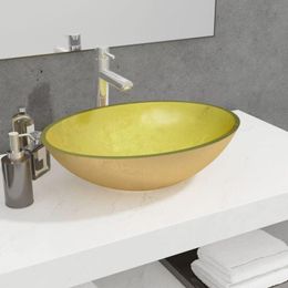 MAISONCHIC Waschbecken Aufsatzwaschtisch Waschschale für Badezimmer Glas 50x37x14 cm Gold DE48317