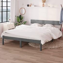 MAISONCHIC Massivholzbett Doppelbett Bett für Schlafzimmer Grau Kiefer 140x200 cm DE12131 - Grau