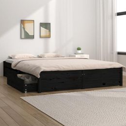 MAISONCHIC Bett mit Schubladen Doppelbett Bett für Schlafzimmer Schwarz 140x200 cm DE12396