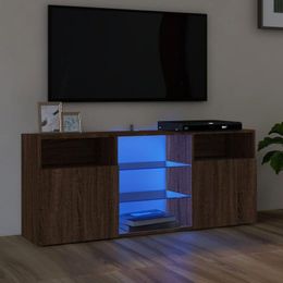 MAISONCHIC - TV-Lowboard für Wohnzimmer TV-Schrank TV-Möbel mit LED-Leuchten Braun Eichen-Optik 120x30x50 cm DE45930