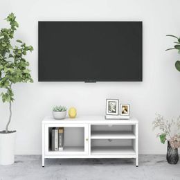 MAISONCHIC - TV-Lowboard für Wohnzimmer tv Schrank TV-Möbel Weiß 90x30x44 cm Stahl und Glas DE96153