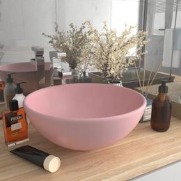 MAISONCHIC Luxus-Waschbecken Aufsatzwaschtisch Waschschale für Badezimmer Rund Matt Rosa 32,5x14 cm Keramik DE96689