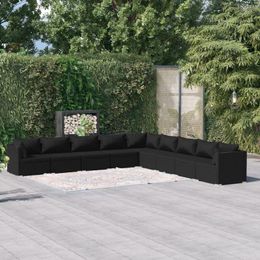 MAISONCHIC 9-tlg. Garten-Lounge-Set Gartenmöbel Set Sitzgruppe Essgruppe mit Kissen Poly Rattan Schwarz DE19219