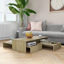 MAISONCHIC Satztisch-Set Couchtische Wohnzimmertische Sofatische Sonoma-Eiche 100x100x26,5 cm Holzwerkstoff DE71459