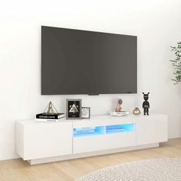 MAISONCHIC TV-Lowboard für Wohnzimmer tv Schrank TV-Möbel mit LED-Leuchten Hochglanz-Weiß 180x35x40 cm DE28200