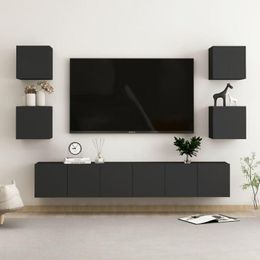 MAISONCHIC - 7-tlg. TV-Schrank-Set TV-Lowboard für Wohnzimmer TV-Möbel Schwarz Holzwerkstoff DE97837