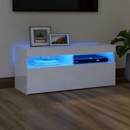 MAISONCHIC TV-Lowboard für Wohnzimmer TV Schrank TV-Möbel mit LED-Leuchten Hochglanz-Weiß 90x35x40 cm DE39280