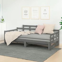 MAISONCHIC Tagesbett Ausziehbar Doppelbett Bett für Schlafzimmer Grau Massivholz Kiefer 2x(80x200) cm DE38143