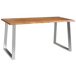 MAISONCHIC Esstisch Tisch für Wohnzimmer, Küche, Esszimmer 160×80×75 cm Akazie Massivholz und Edelstahl DE39981