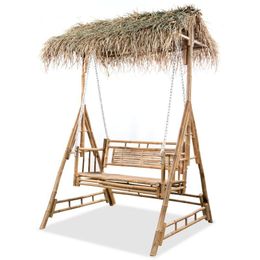 MAISONCHIC - 2-Sitzer-Hollywoodschaukel Gartenliege Schaukelbank für Garten & Terrasse mit Palmblättern Bambus 202 cm DE93064