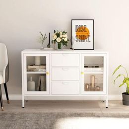 MAISONCHIC Sideboard Kommode für Wohnzimmer Küche Weiß 105x35x70 cm Stahl und Hartglas DE49934