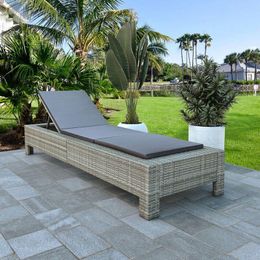 MAISONCHIC - Gartenliege Sonnenliege Relaxliege für Garten, Balkon und Terrrasse mit Auflage Grau Poly Rattan DE58378