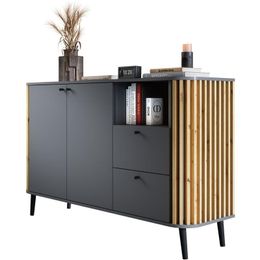 Newfurn - Kommode Grau Wildeiche Sideboard Modern Elegant - 138x88x40 cm (BxHxT) - Highboard Anrichte - [Zak.two] Wohnzimmer Schlafzimmer Flur