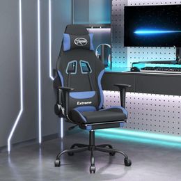 MAISONCHIC - Gaming-Stuhl mit Fußstütze Schreibtischstuhl Chefsessel Schwarz und Blau Stoff DE84360