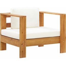 MAISONCHIC Gartenstuhl Gartensessel Stuhl für Garten Terrasse Balkon mit Auflagen Creme Akazie Massivholz DE20908
