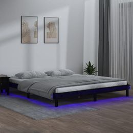 MAISONCHIC Massivholzbett mit LEDs Doppelbett Bett für Schlafzimmer Schwarz 160x200 cm DE87450