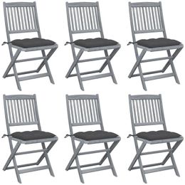 MAISONCHIC 6er Set Gartenstühle Gartensessel Klappbare Stühle für Garten Terrasse Balkon mit Kissen Massivholz Akazie DE31163