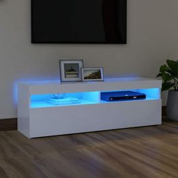 MAISONCHIC TV-Lowboard für Wohnzimmer tv Schrank TV-Möbel mit LED-Leuchten Weiß 120x35x40 cm DE94464