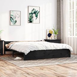 MAISONCHIC Massivholzbett Doppelbett Bett für Schlafzimmer Schwarz 160x200 cm DE97347