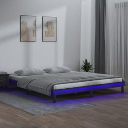MAISONCHIC Massivholzbett mit LEDs Doppelbett Bett für Schlafzimmer Grau 200x200 cm DE20080