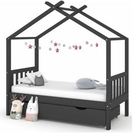 MAISONCHIC Kinderbett mit Schublade Bettgestell Einzelbett Bett für Schlafzimmer Dunkelgrau Massivholz Kiefer 80x160 cm DE98350 - Grau