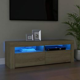 MAISONCHIC TV-Lowboard für Wohnzimmer tv Schrank TV-Möbel mit LED-Leuchten Sonoma-Eiche 120x35x40 cm DE47849