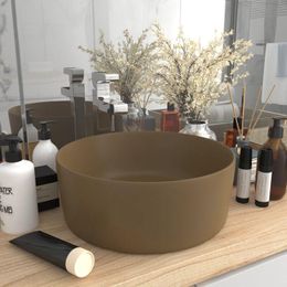 MAISONCHIC Luxuriöses Waschbecken Aufsatzwaschtisch Waschschale für Badezimmer Rund Matt Creme 40x15 cm Keramik DE80505