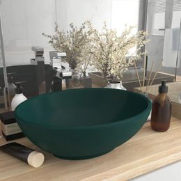 MAISONCHIC Luxuriöses Ovales Waschbecken Aufsatzwaschtisch Waschschale für Badezimmer Matt Dunkelgrün 40x33 cm Keramik DE31094