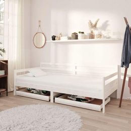 MAISONCHIC Tagesbett mit Schubladen Einzelbett Bett für Schlafzimmer 90x200 cm Weiß Massivholz Kiefer DE97819