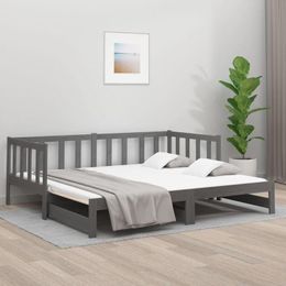 MAISONCHIC Tagesbett Ausziehbar Doppelbett Bett für Schlafzimmer Grau 2x(80x200) cm Massivholz Kiefer DE97581