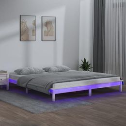 MAISONCHIC Massivholzbett mit LEDs Doppelbett Bett für Schlafzimmer Weiß 180x200 cm 6FT Super King DE84081