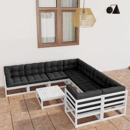 MAISONCHIC 9-tlg. Garten-Lounge-Set Gartenmöbel Set Sitzgruppe Essgruppe mit Kissen Weiß Kiefer Massivholz DE92985