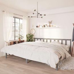 MAISONCHIC Massivholzbett Doppelbett Bett für Schlafzimmer Grau Kiefer 200x200 cm DE68306