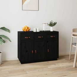 MAISONCHIC Sideboard Kommode für Wohnzimmer Küche Schwarz 100x40x75 cm Massivholz Kiefer DE83438