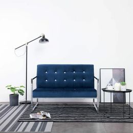 MAISONCHIC 2-Sitzer-Sofa Loungesofa Couch Modern mit Armlehnen Blau Chrom und Samt DE71701