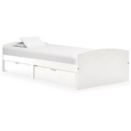 MAISONCHIC Massivholzbett mit 2 Schubladen Einzelbett Bett für Schlafzimmer Weiß Massivholz Kiefer 90x200cm DE97601