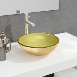 MAISONCHIC Waschbecken Aufsatzwaschtisch Waschschale für Badezimmer Hartglas 35x12 cm Golden DE60392