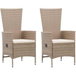 MAISONCHIC - 2er Set Gartenstühle Gartensessel Stühle für Garten Terrasse Balkon mit Auflagen Poly Rattan Beige DE60608