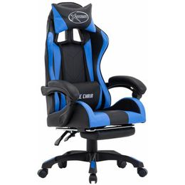 MAISONCHIC Gaming-Stuhl Schreibtischstuhl Chefsessel mit Fußstütze Blau und Schwarz Kunstleder DE26646