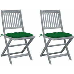 MAISONCHIC 2er Set Gartenstühle Gartensessel Klappbare Stühle für Garten Terrasse Balkon mit Kissen Massivholz Akazie DE90758