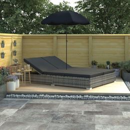 MAISONCHIC Gartenliege Sonnenliege Relaxliege für Garten, Balkon und Terrrasse mit Sonnenschirm Poly Rattan Grau DE48532