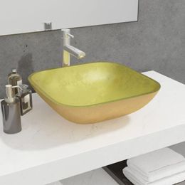 MAISONCHIC Waschbecken Aufsatzwaschtisch Waschschale für Badezimmer Glas 42x42x14 cm Gold DE76163