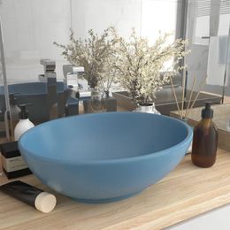 MAISONCHIC Luxuriöses Ovales Waschbecken Aufsatzwaschtisch Waschschale für Badezimmer Matt Hellblau 40x33 cm Keramik DE98135
