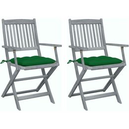 MAISONCHIC - 2er Set Gartenstühle Gartensessel Klappbare Stühle für Garten Terrasse Balkon mit Kissen Massivholz Akazie DE86509