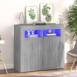 MAISONCHIC - Sideboard Kommode für Wohnzimmer Küche mit LED-Beleuchtung Grau Sonoma 80x35x75 cm DE31248