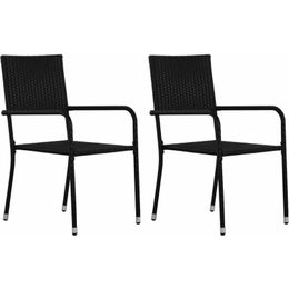 MAISONCHIC 2er Set Gartenstühle Esszimmerstühle Stühle für Balkon Garten Terrasse Poly-Rattan Schwarz DE93555