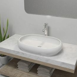MAISONCHIC - Bad-Waschbecken Aufsatzwaschtisch Waschschale für Badezimmer mit Mischbatterie Keramik Oval Weiß DE28646