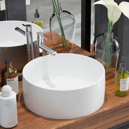 MAISONCHIC Waschbecken Aufsatzwaschtisch Waschschale für Badezimmer Rund Keramik Weiß 40 x 15 cm DE28173