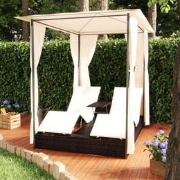 MAISONCHIC Doppel-Gartenliege Sonnenliege Relaxliege für Garten, Balkon und Terrrasse mit Vorhang Poly Rattan Braun DE60241