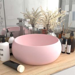 MAISONCHIC Luxuriöses Waschbecken Aufsatzwaschtisch Waschschale für Badezimmer Rund Matt Rosa 40x15 cm Keramik DE64505